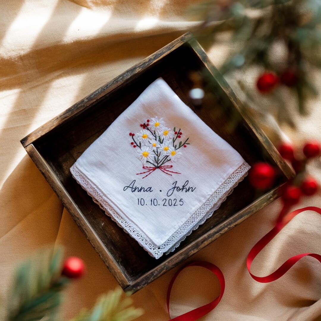 Personalized Embroidered Linen Handkerchief, Custom Wedding Keepsake - Etsy