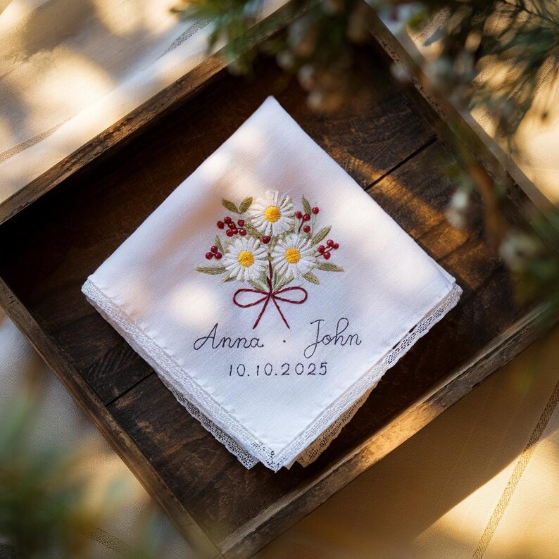 Personalized Embroidered Linen Handkerchief, Custom Wedding Keepsake - Etsy