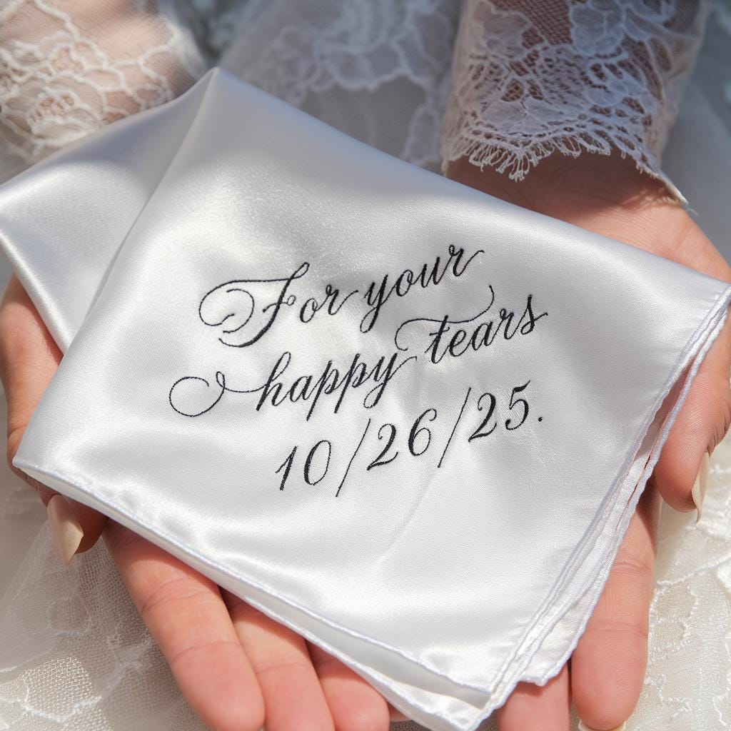 Personalized Silk Satin Handkerchief: Hand-embroidered Wedding Keepsake ...