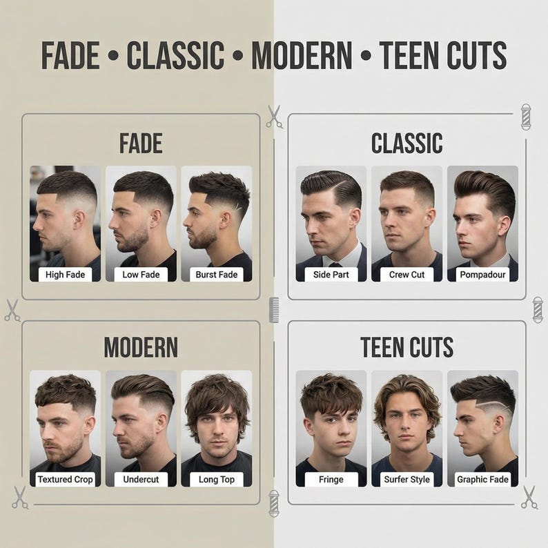 Men's Haircut Styles Visual Guide – Barber Reference (printable ...
