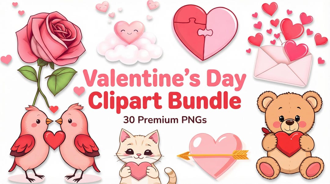 Valentine’s Day Clipart Bundle | Cute Love Icons & Heart Graphics | 30 ...