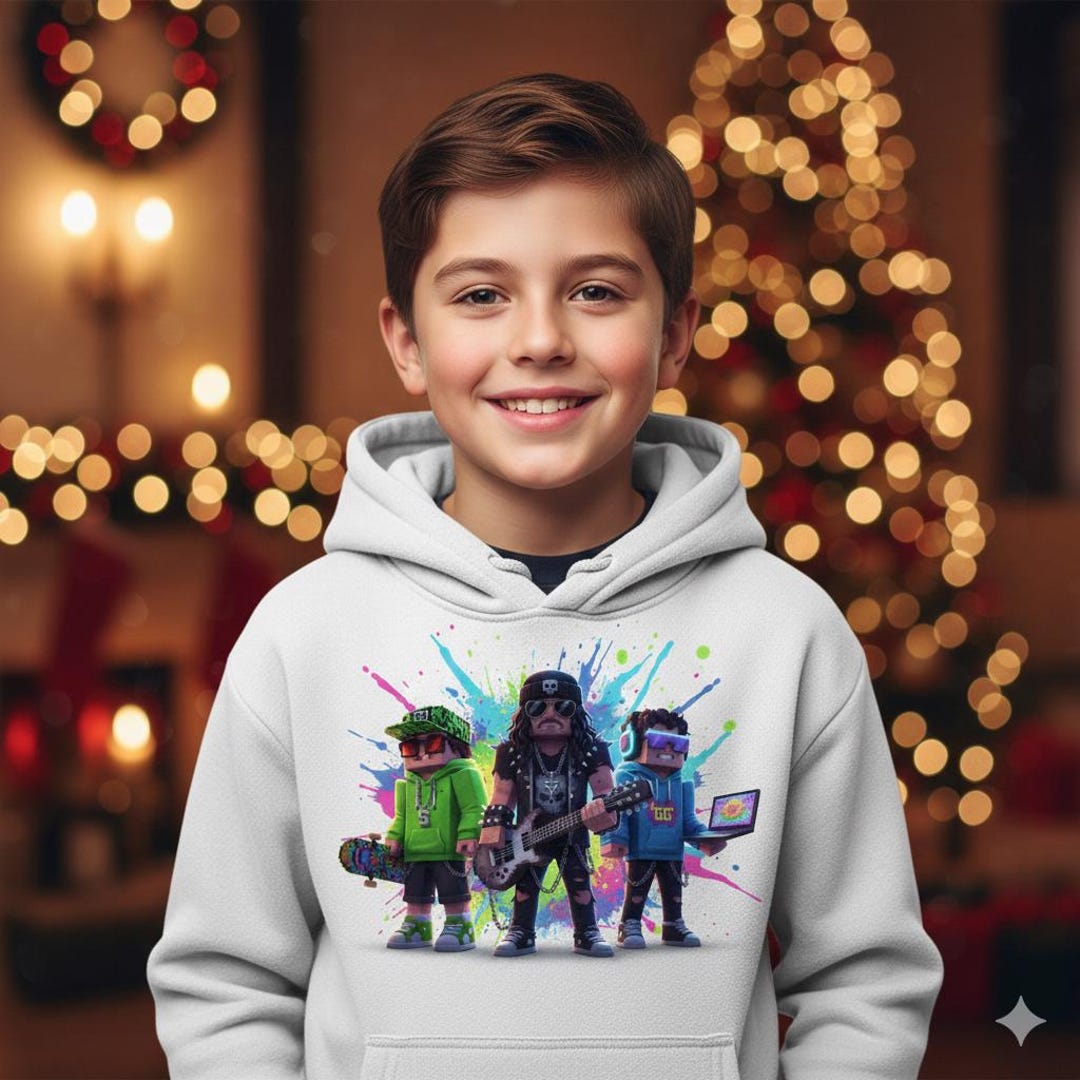 Blocky Voxel Art Character Trio PNG Gaming Skater Music T-shirt Design ...