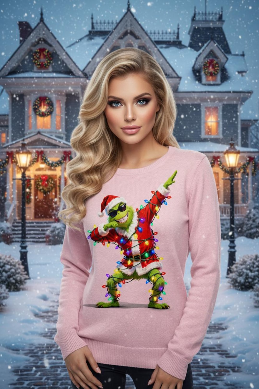 Dabbing Grinch PNG File, Christmas Lights Sublimation Design, Funny ...