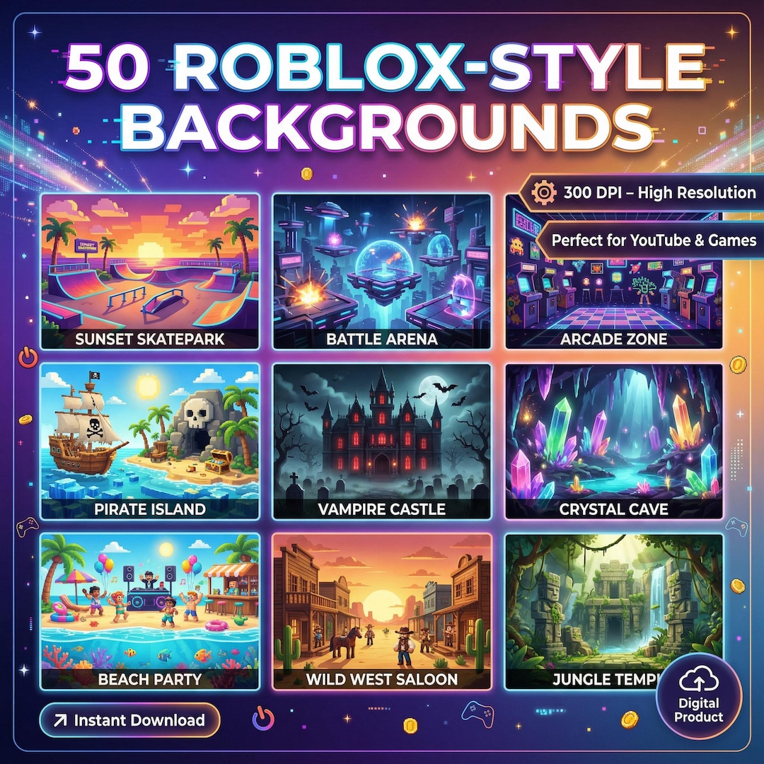 50 Roblox Style Backgrounds Bundle | Blocky Game Scenes | Gaming ...