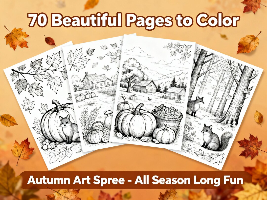 70 Autumn Coloring Pages: Fall Activity Book (A4 Digital PDF) - Etsy