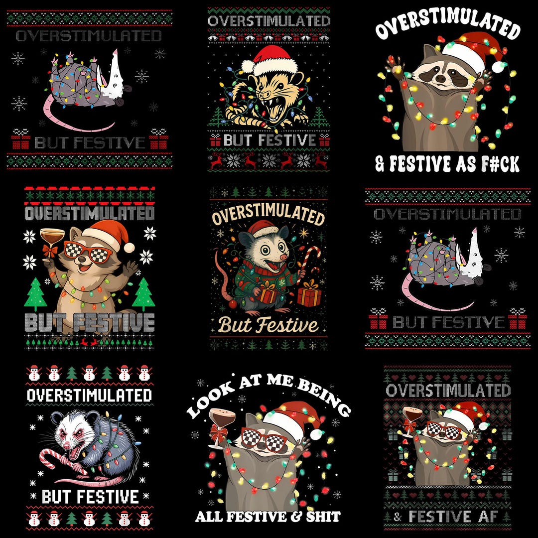 Overstimulated but Festive Opossum PNG, Funny Christmas Animal Lover ...