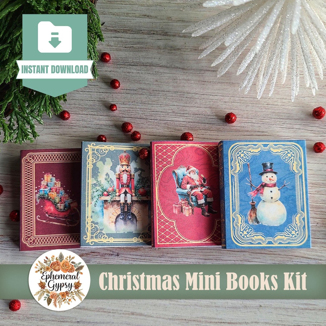 Vintage Christmas Mini Book Kit, Digital Mini Junk Journal Printable ...