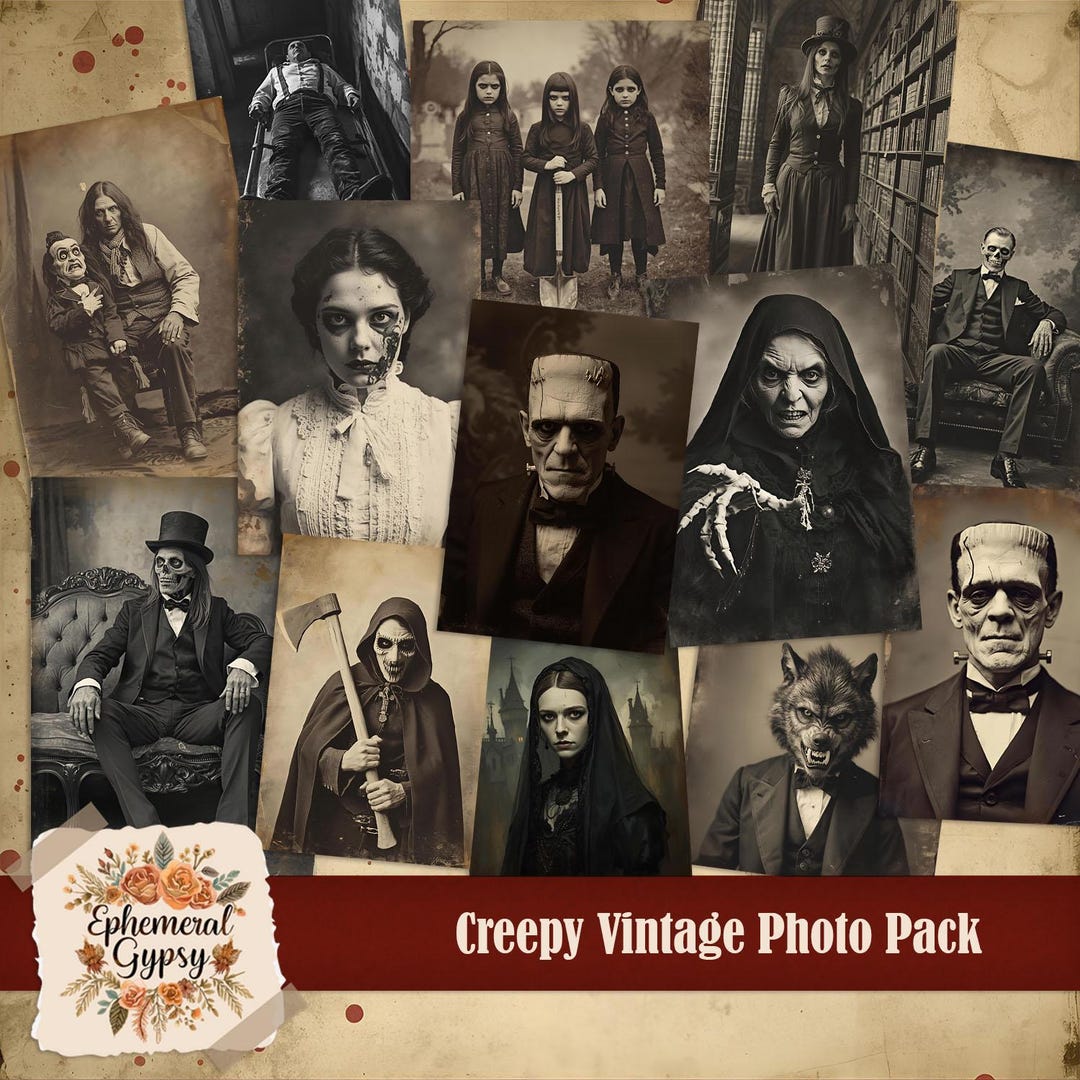 Creepy Vintage Photos Digital Kit, Gothic Victorian Ephemera, Spooky ...