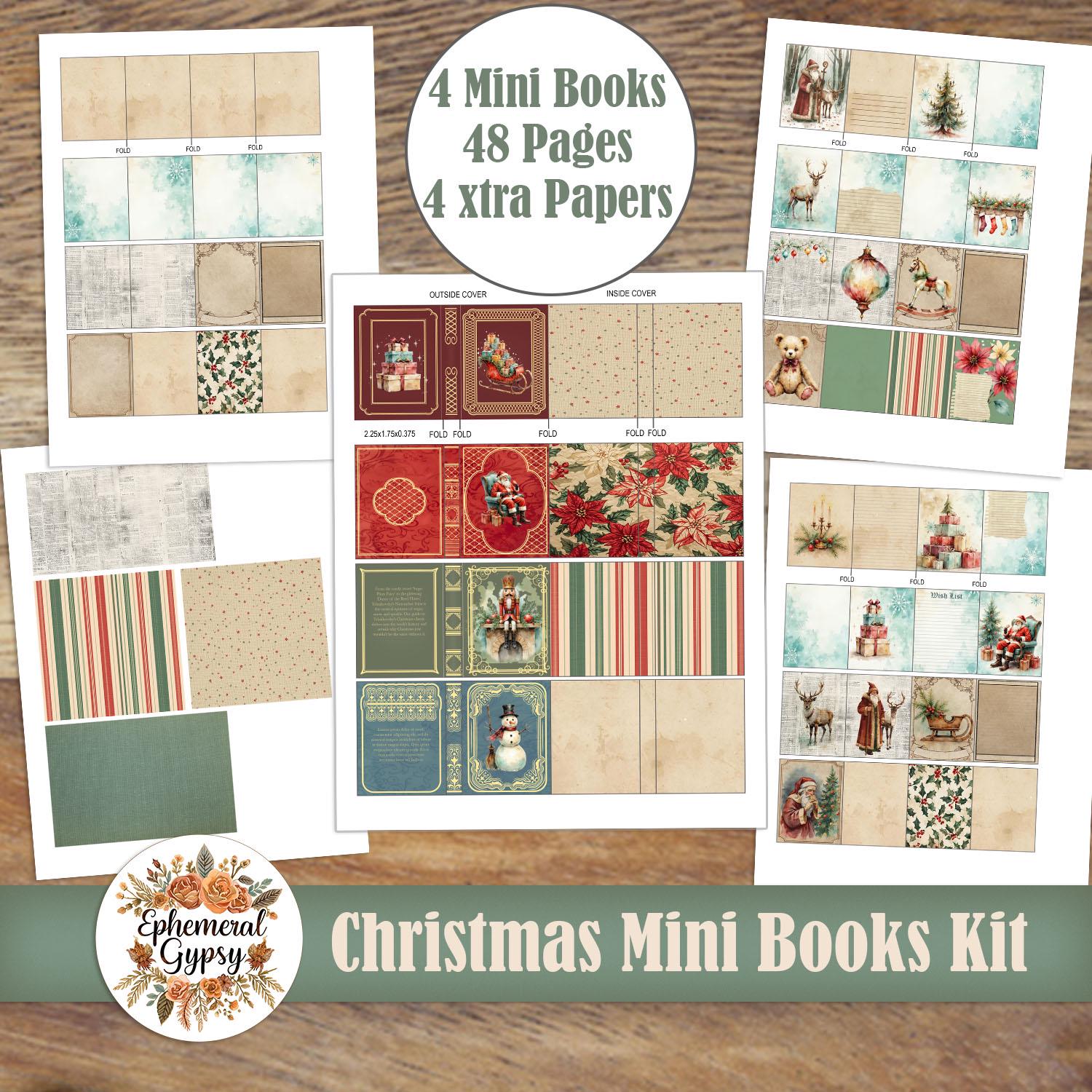 Vintage Christmas Mini Book Kit, Digital Mini Junk Journal Printable ...