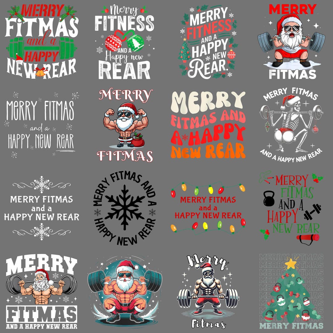 Merry Fitmas and Happy New Rear Year PNG, Funny Gym Christmas Clipart ...
