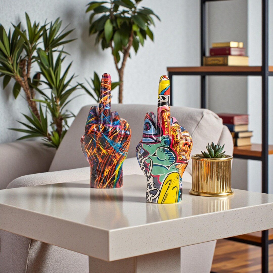 Graffiti Middle Finger Statue, Resin Pop Art Hand Sculpture, Bold ...