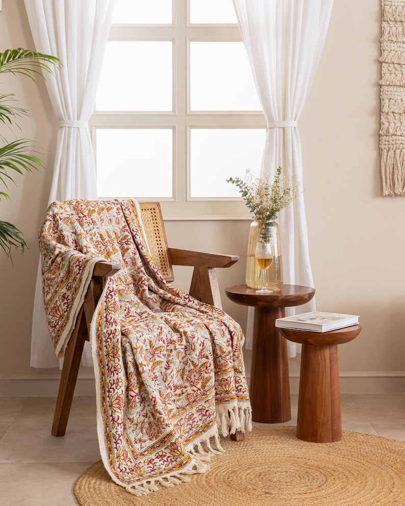 Block Printed Throw Blanket - 100% Cotton - Multifunctional as ...