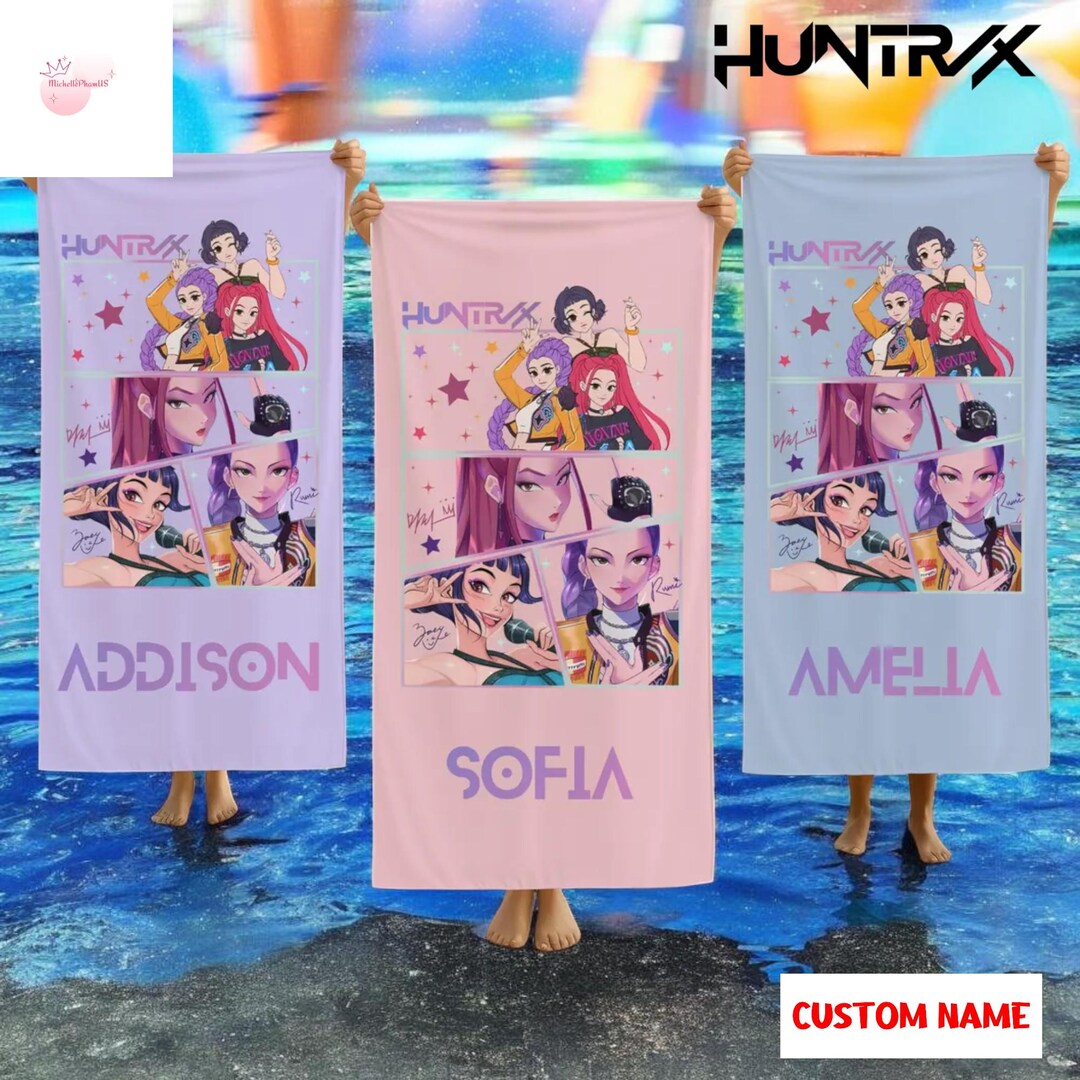 HUNTR/X Rumi Mira Zoey Beach Towel Personalized Name, Huntrx Girl Group ...