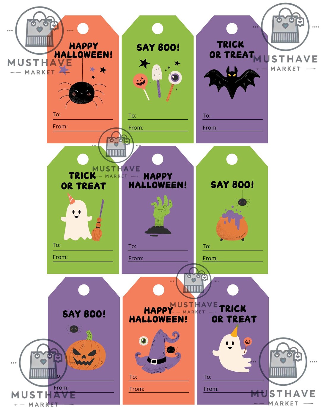 Printable Halloween Party Favor Tags | Cute Trick or Treat Bag Labels ...