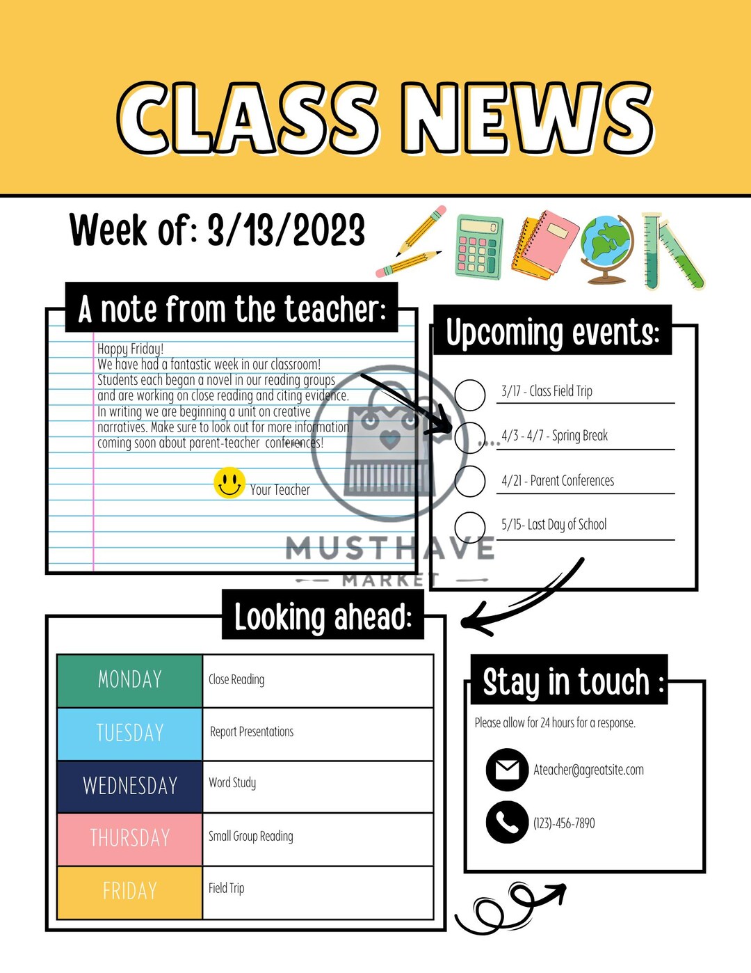 Editable Teacher Newsletter Template: Classroom Parent Communication ...