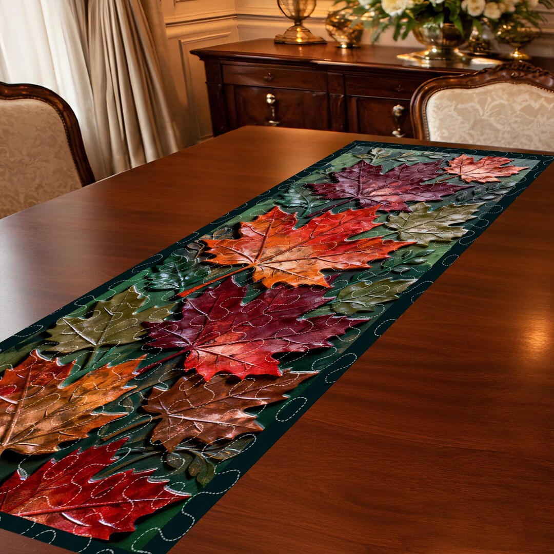 Autumn Maple Leaves Quilted Table Runner, Autumn Maple Leaves Table ...