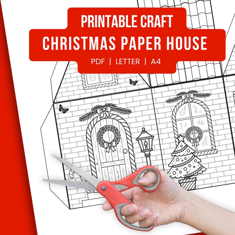 Christmas Paper House Craft Printable , Kids Holiday Activity, Cut and ...