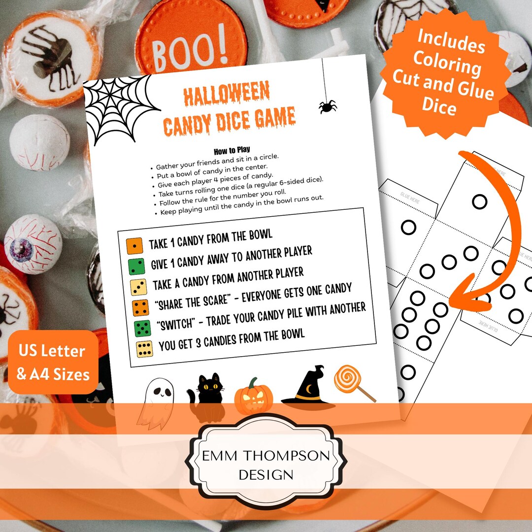 Halloween Candy Dice Game Printable, Kids Halloween Party Game ...