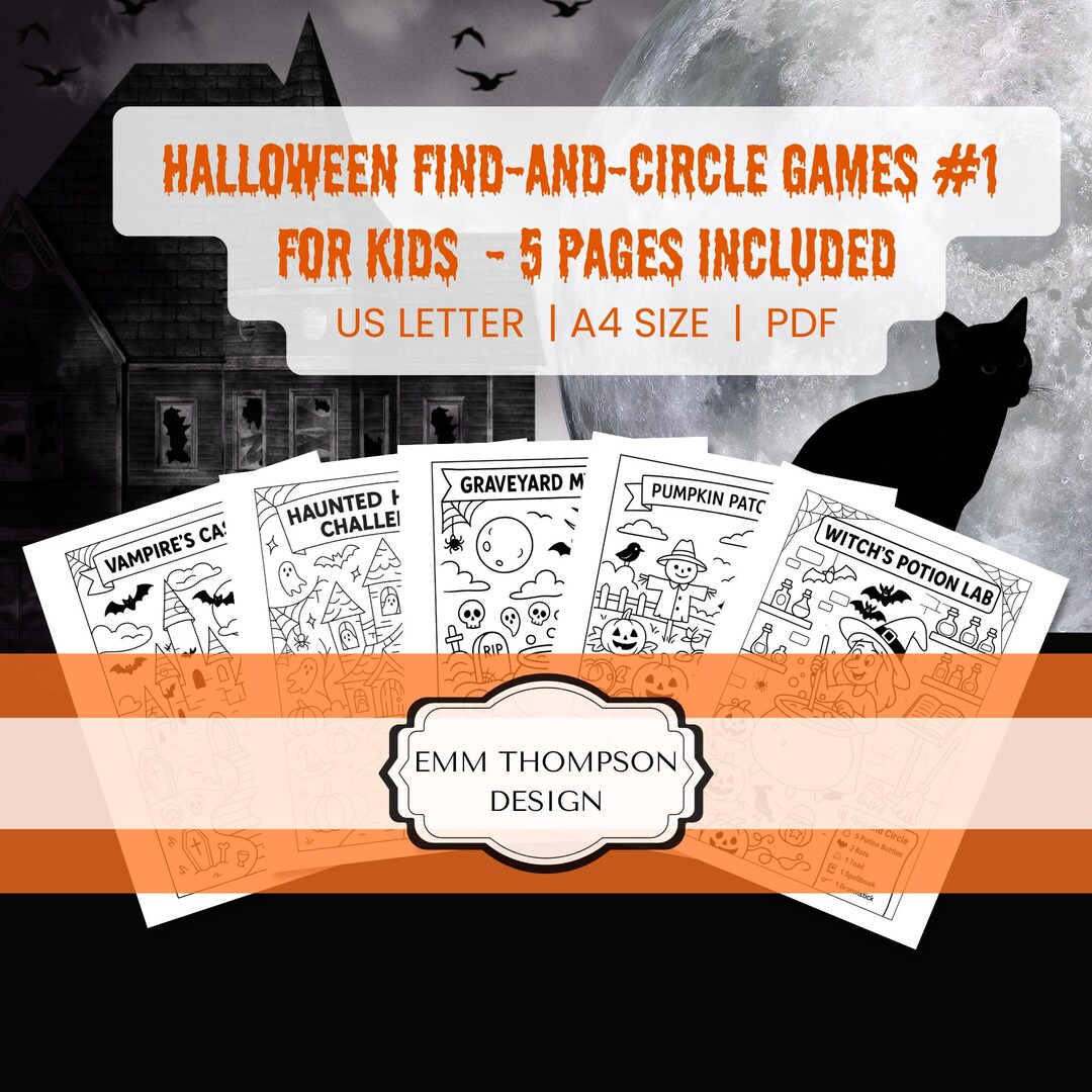 Halloween Seek and Find Printable Coloring Pages for Kids (5-pack ...