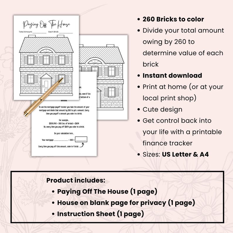 Mortgage Payoff Tracker Printable, Debt Pay off Coloring Page, House ...