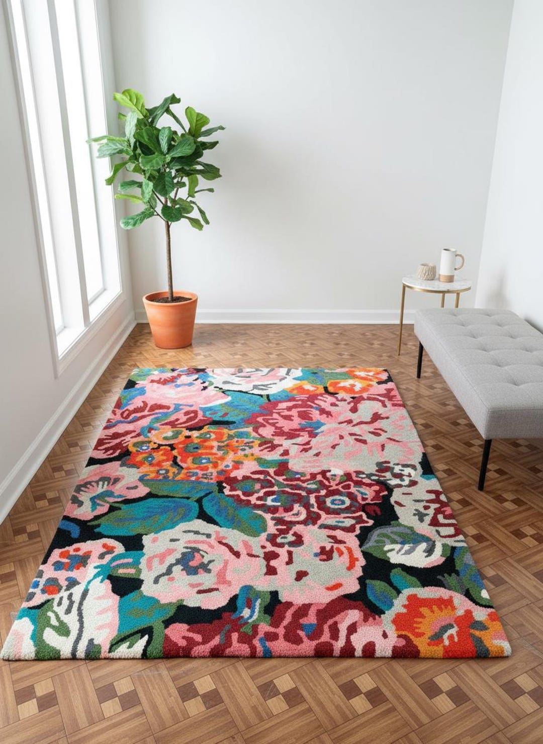 Hand-tufted Wool Floral Rug: Vibrant Botanical Carpet | Modern Area Rug ...
