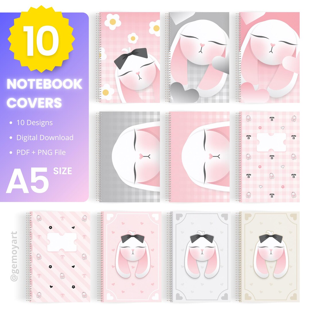 Bunny Notebook Cover Bundle: Pastel Kawaii A5 Printable (digital ...