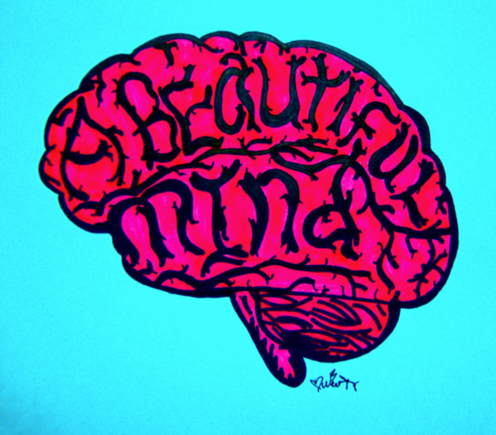 A Beautiful Mind Brain Pink Blue Psychedelic Like Andy Warhol Art Photo ...