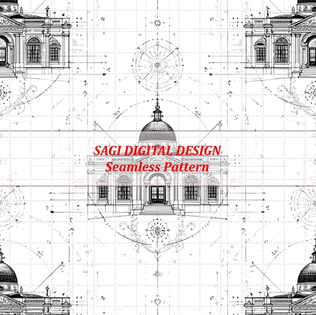 Black and White Architectural Blueprint Seamless Pattern, Neoclassical ...