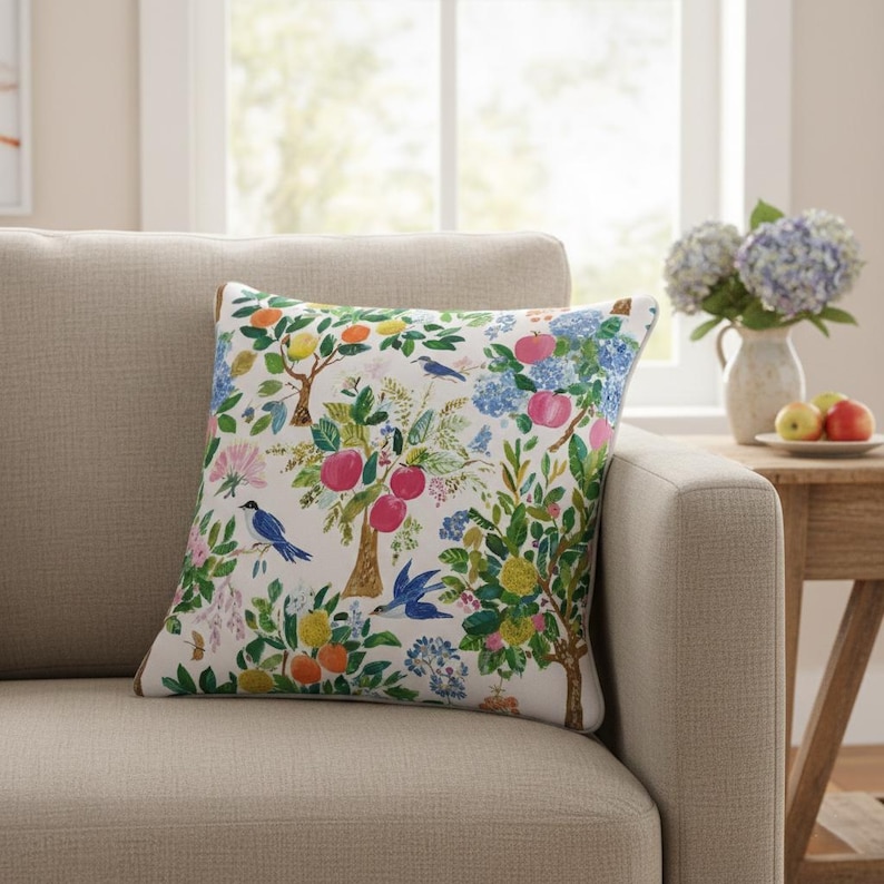 Botanical Fruit Garden Seamless Pattern, Whimsical Bird Orchard Digital ...