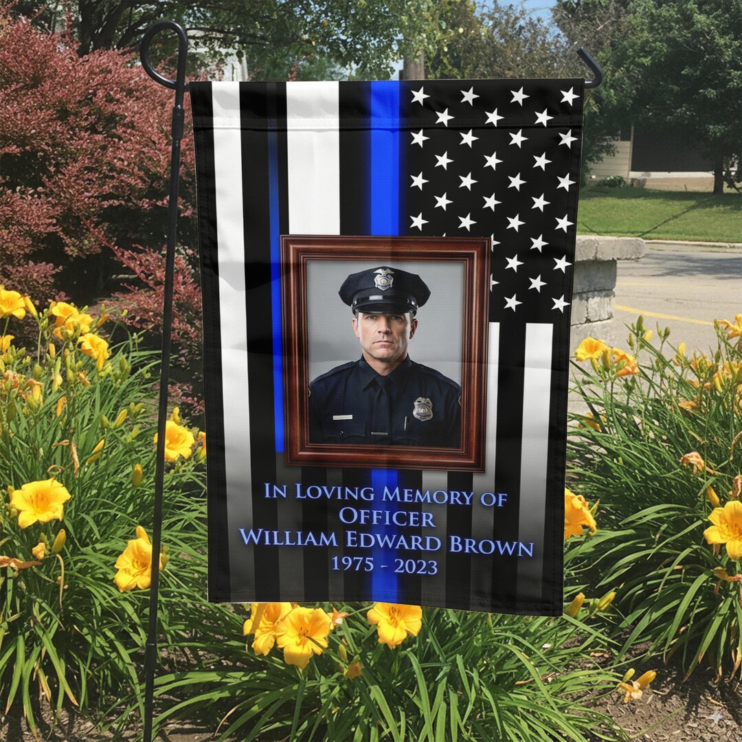Personalized Police Memorial Garden Flag | Custom Officer Photo Tribute ...
