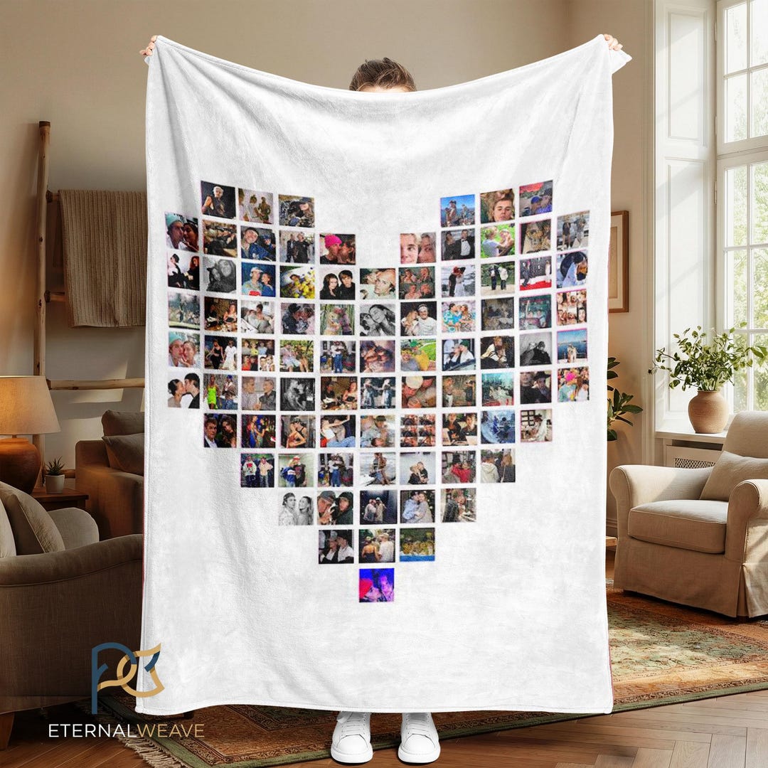 Heart Photo Collage Blanket | Custom Romantic Picture Throw ...