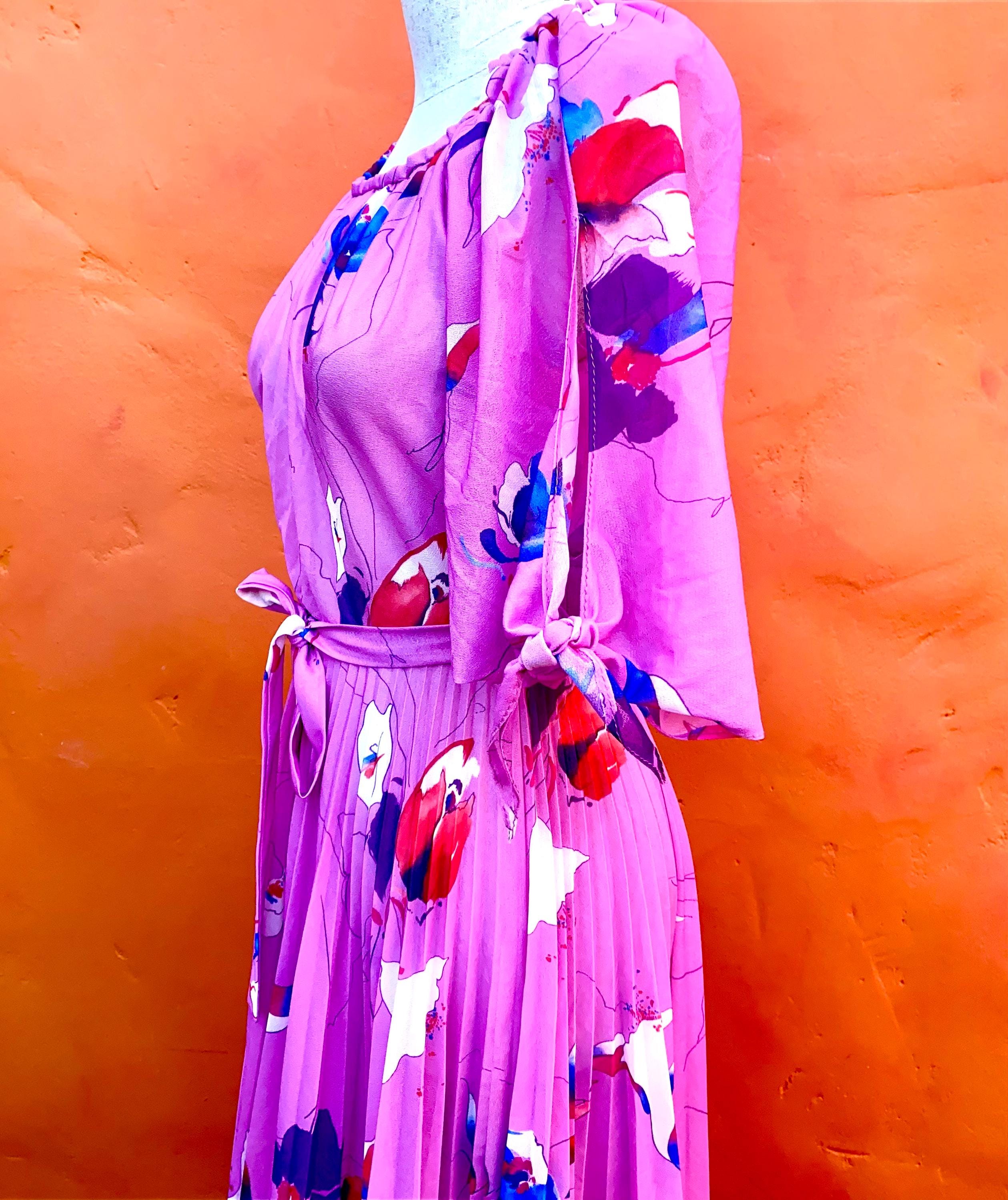 Vintage 1970s 1980s Dress Midi Fit Flare Flutter Secretary Floral Day ...