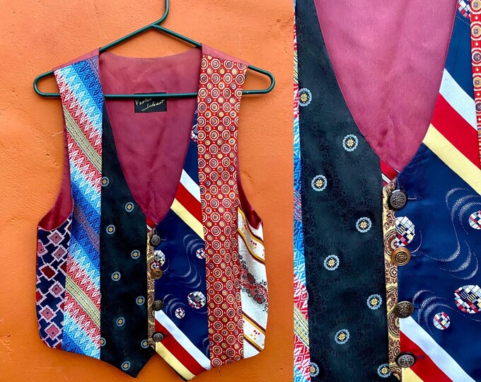 Vintage Men's Vest Made Out of 1970s Ties. Upcycled OOAK Men's Vest ...