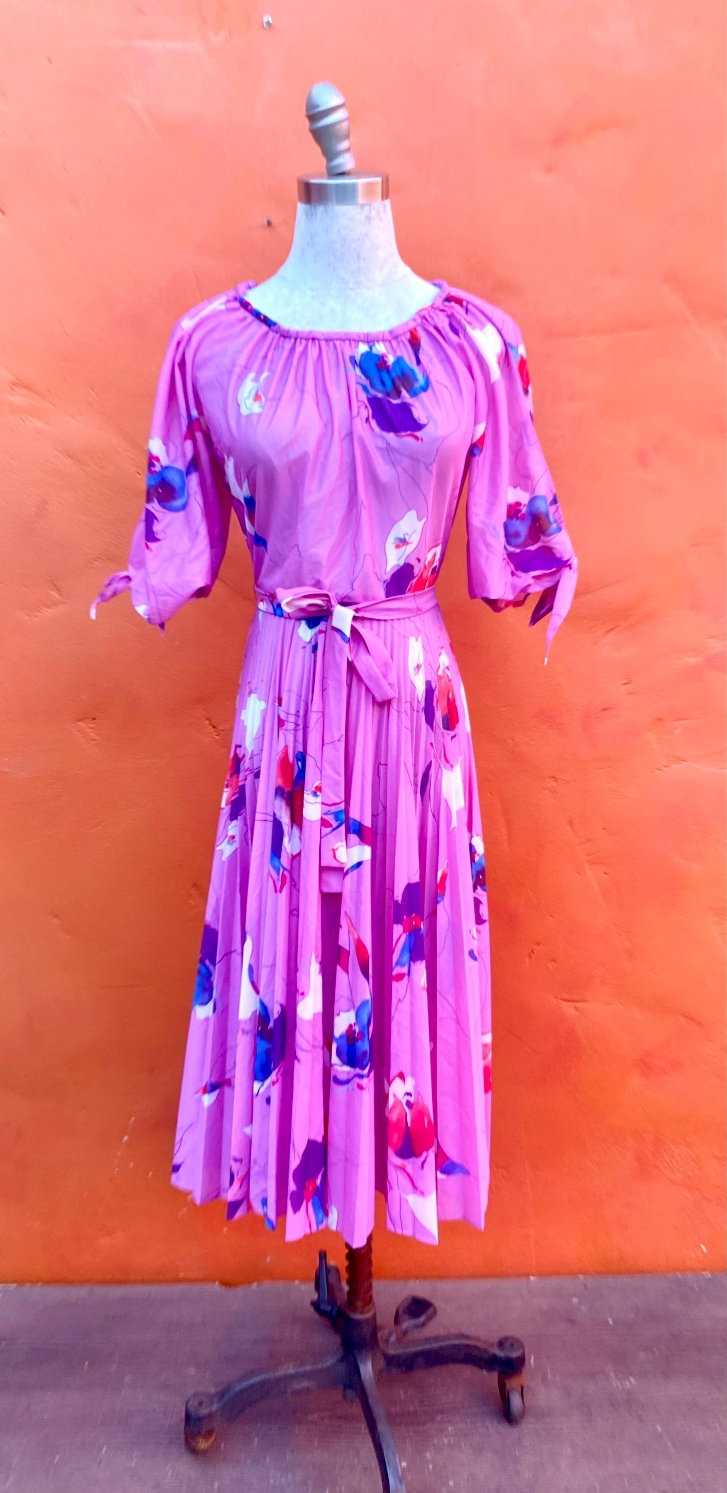 Vintage 1970s 1980s Dress Midi Fit Flare Flutter Secretary Floral Day ...