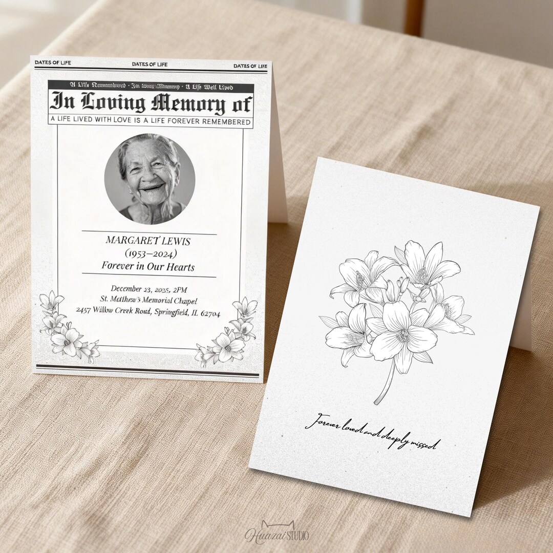 Editable Funeral Invitation Template | Memorial Service Obituary ...