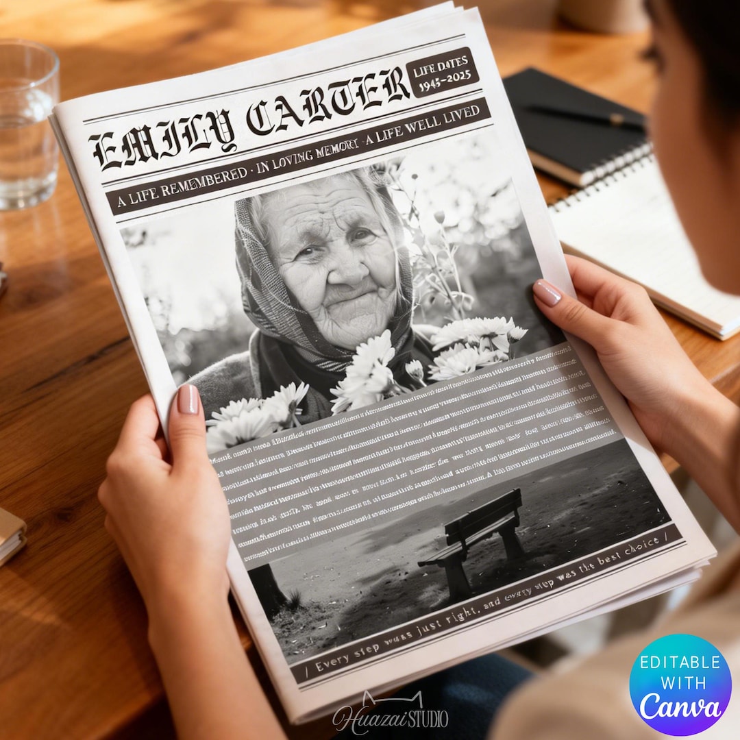 Editable Funeral Template | Life Story Newspaper Template | Memorial ...