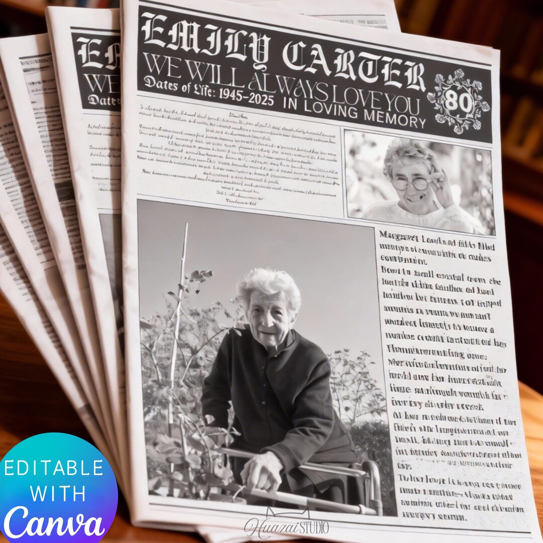 Editable Obituary Newspaper Template – Memorial Funeral Program ...