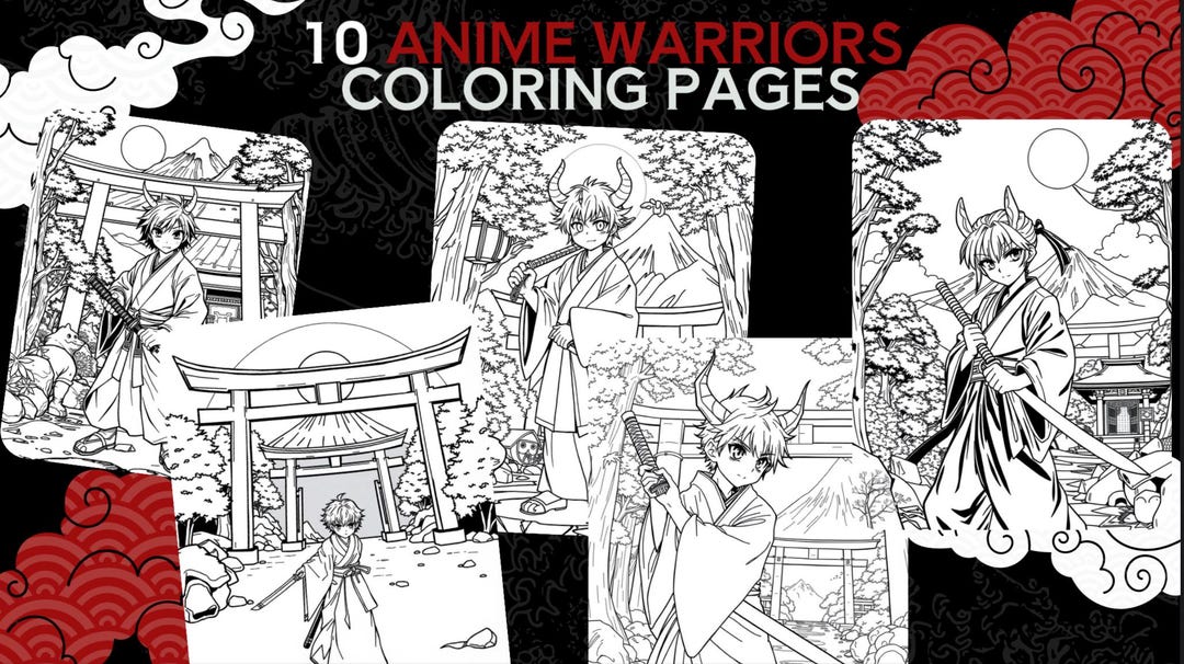ANIME Coloring Page Bundle – 10 Printable Pages – Digital Download - Etsy