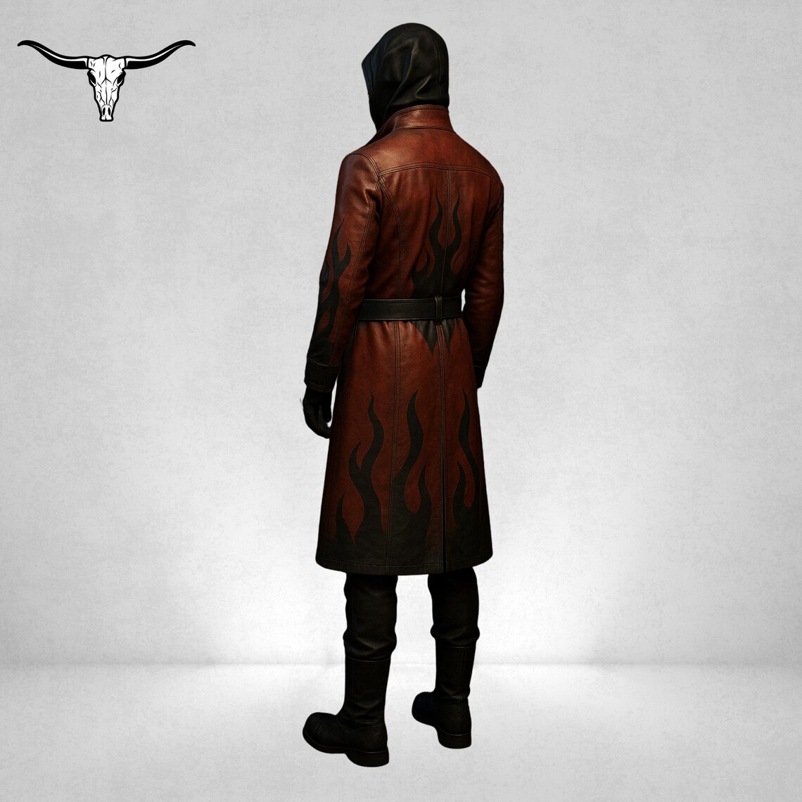 Handmade Red Flame Leather Coat: Gothic Halloween Costume With Hood ...