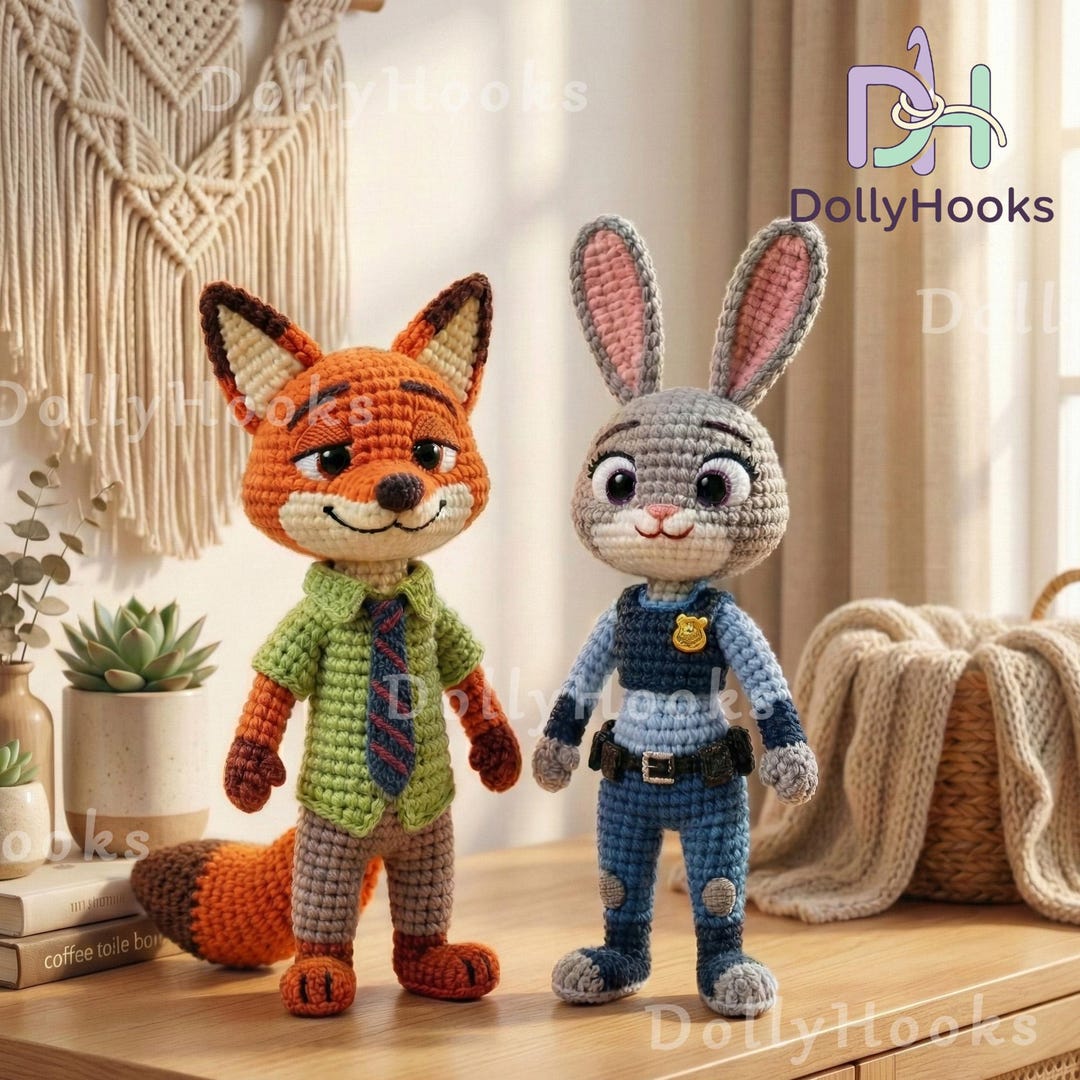 Handmade Nick and Judy Crochet Doll, Nick Wilde Crochet Doll, Judy ...