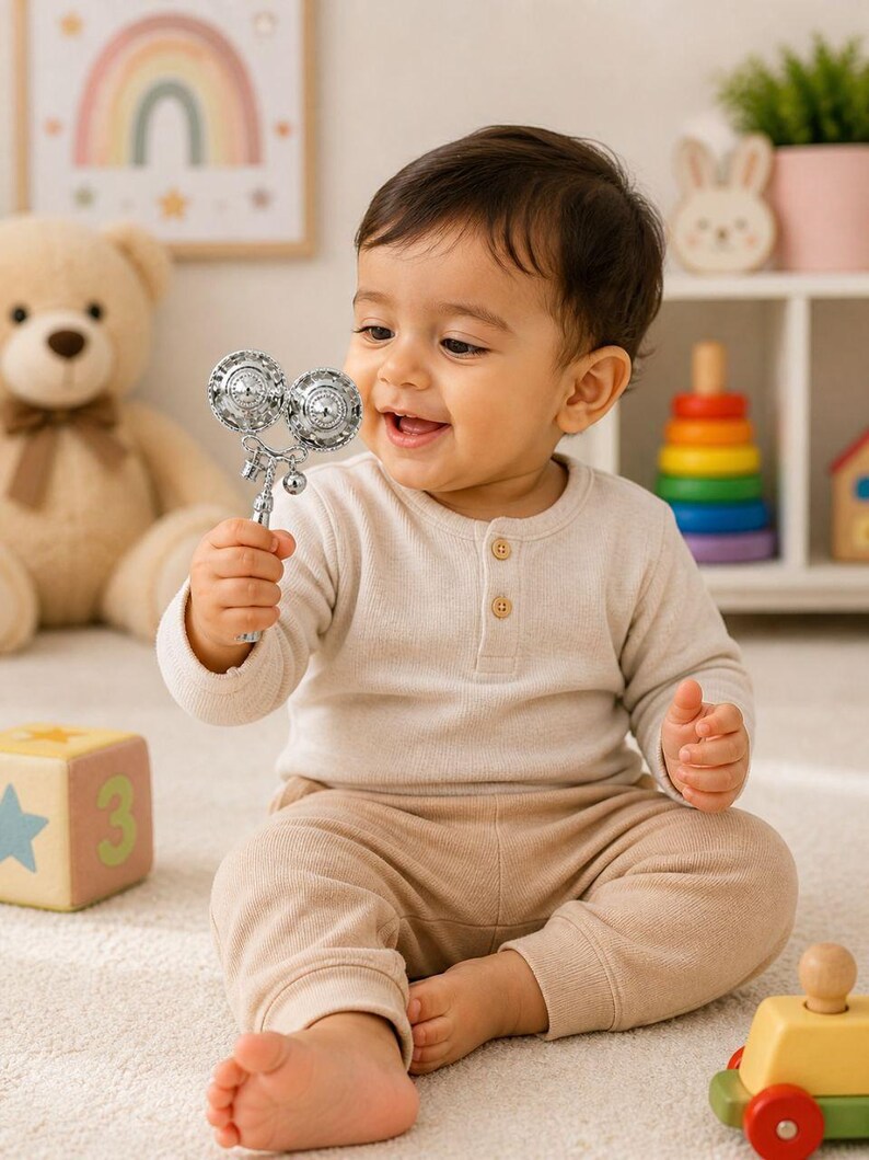 Sterling Silver Krishna Jhunjhuna Toy Pendant | Traditional Indian Baby ...
