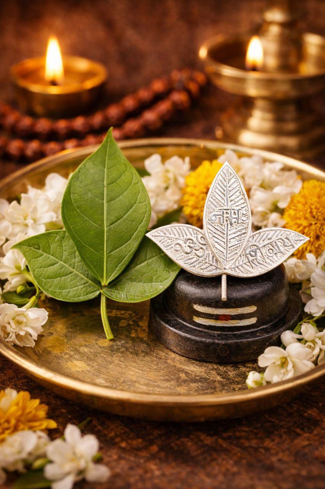 Silver Bel Patra Idol: Sacred Bilva Leaf for Shiva Puja - Etsy