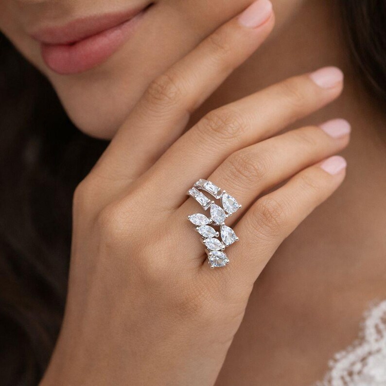 92.5 Sterling Silver Marquise & Pear Cut Ring – Minimalist Band Jewelry ...