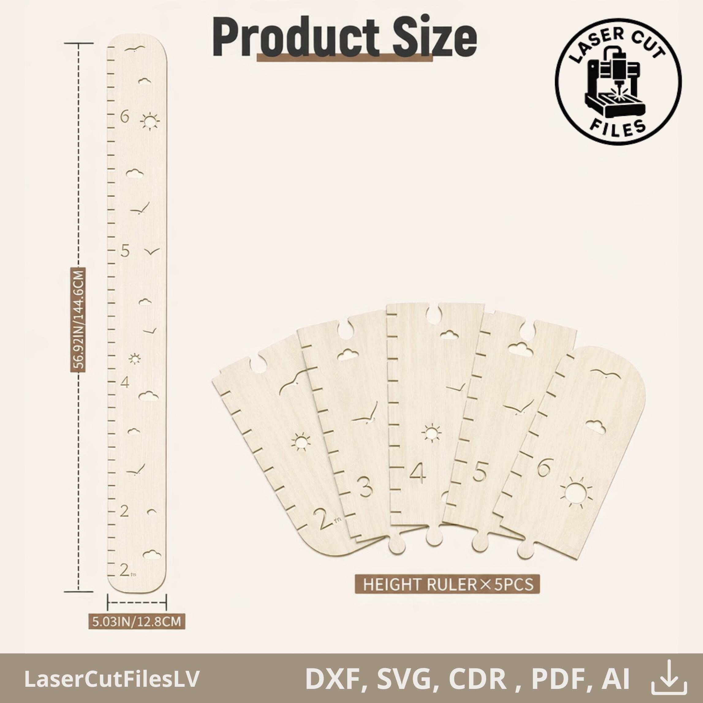 Laser Cut Wooden Growth Chart, Kids Height Tracker SVG DXF AI (digital ...