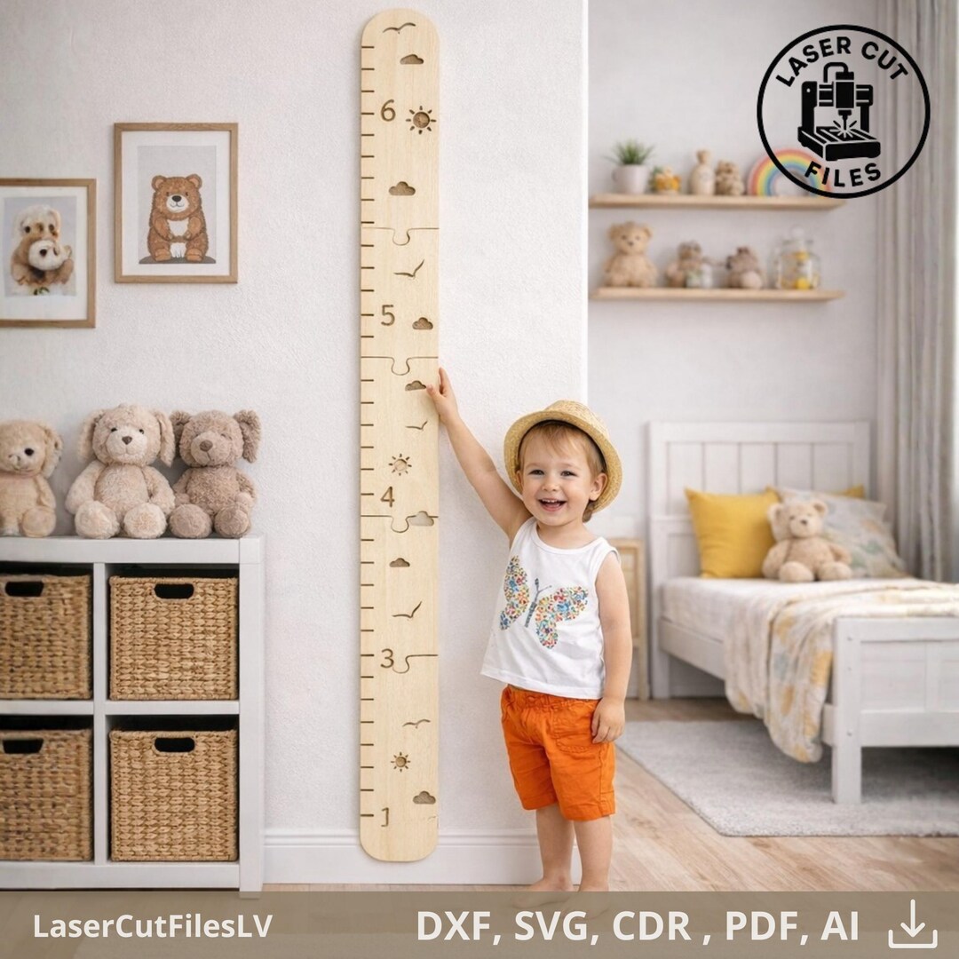 Laser Cut Wooden Growth Chart, Kids Height Tracker SVG DXF AI (digital ...