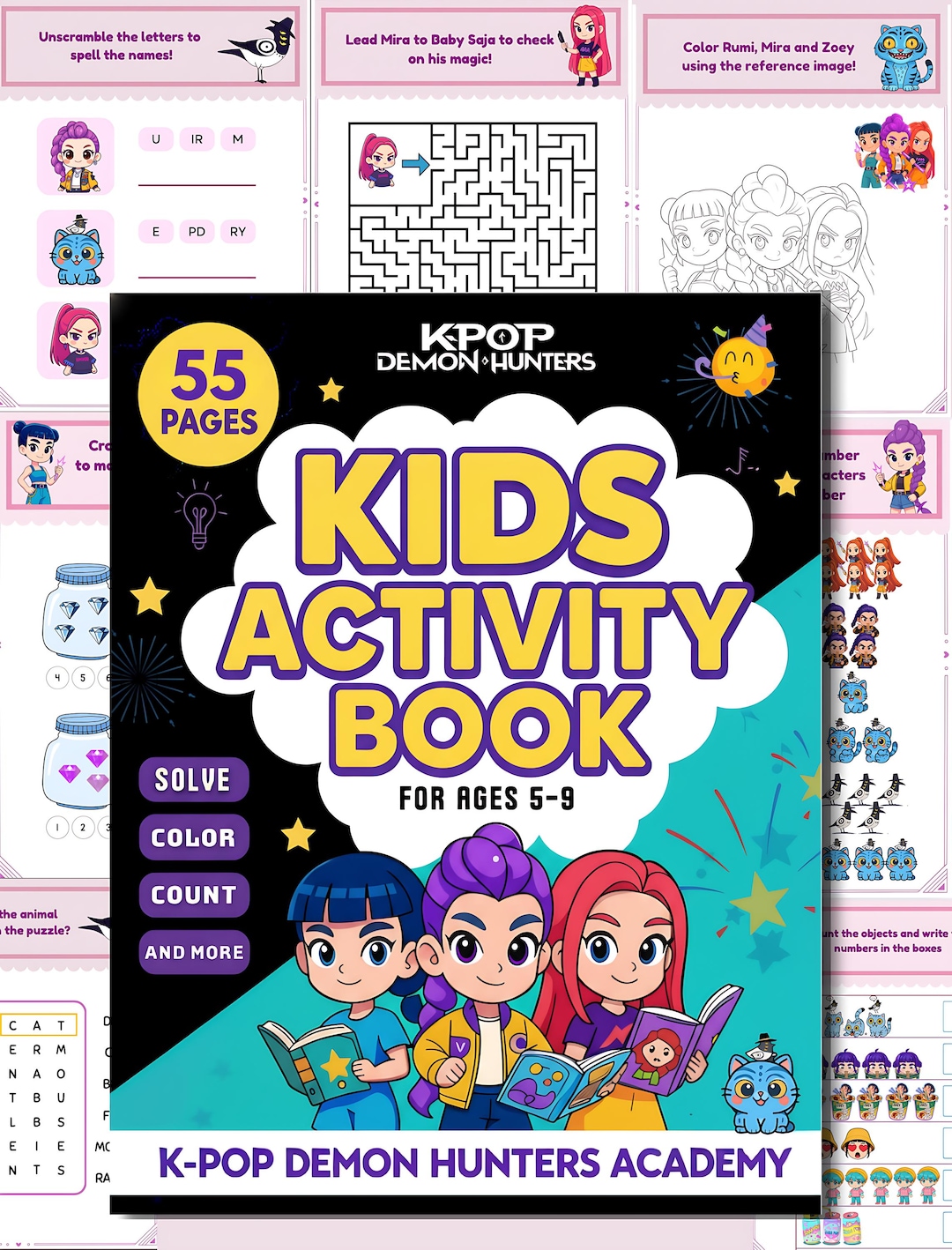 Kpop Demon Hunters Academy Kids Activity Book | 55 Page Printable | Fun ...