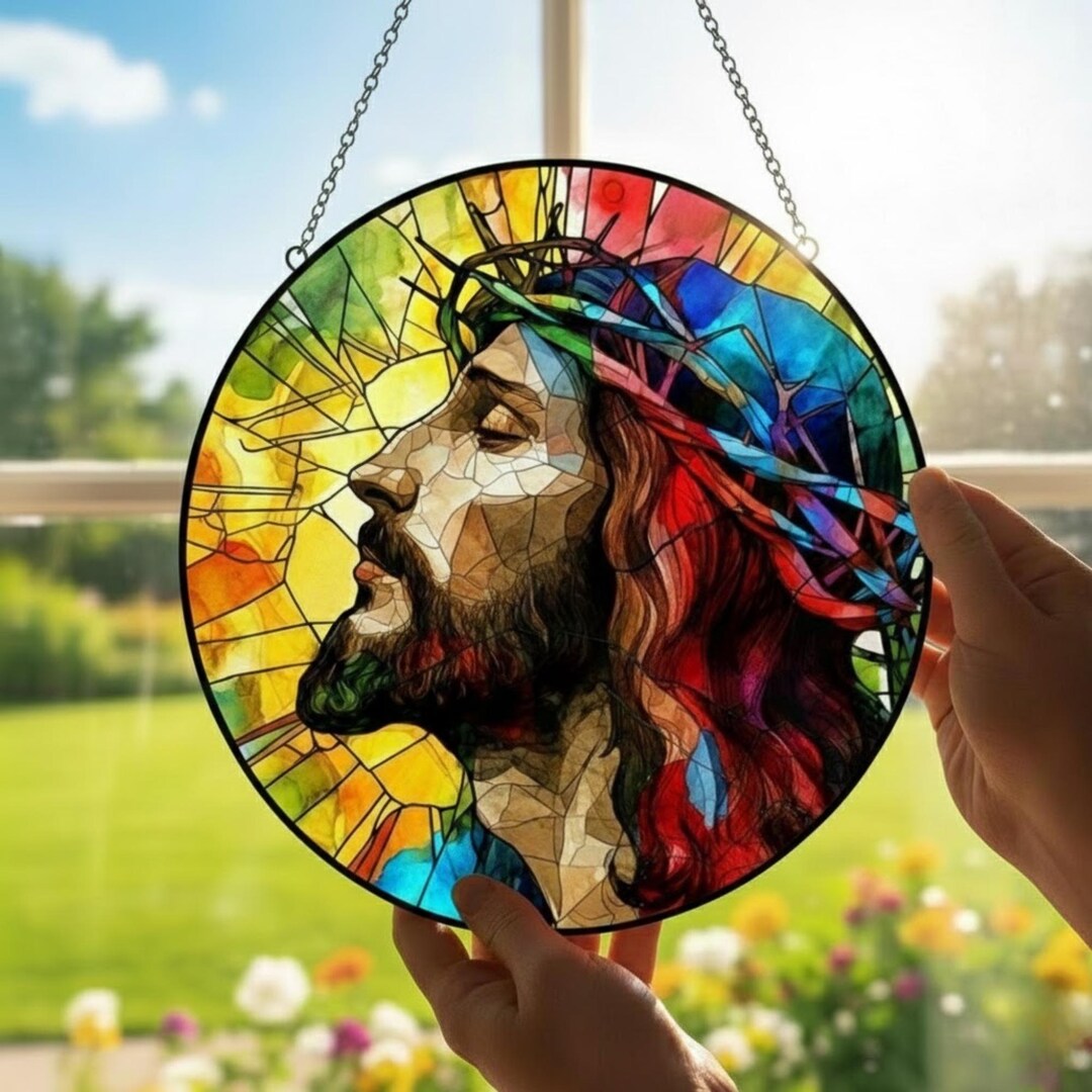 Jesus Crown of Thorns Stained Glass Suncatcher, Passion of Christ ...