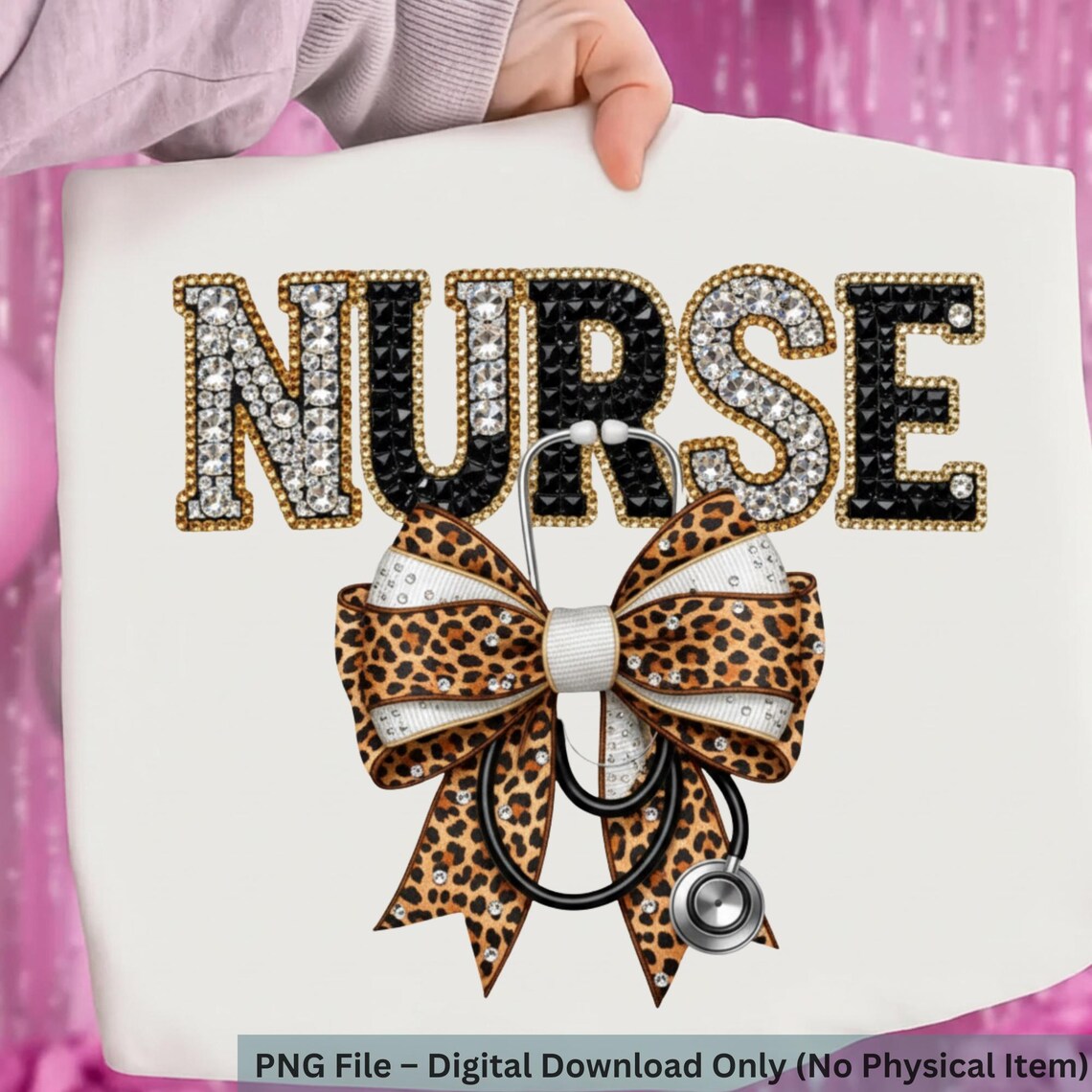 Nurse Bling PNG, Leopard Bow Nurse Clipart, Rhinestone Nurse Design ...