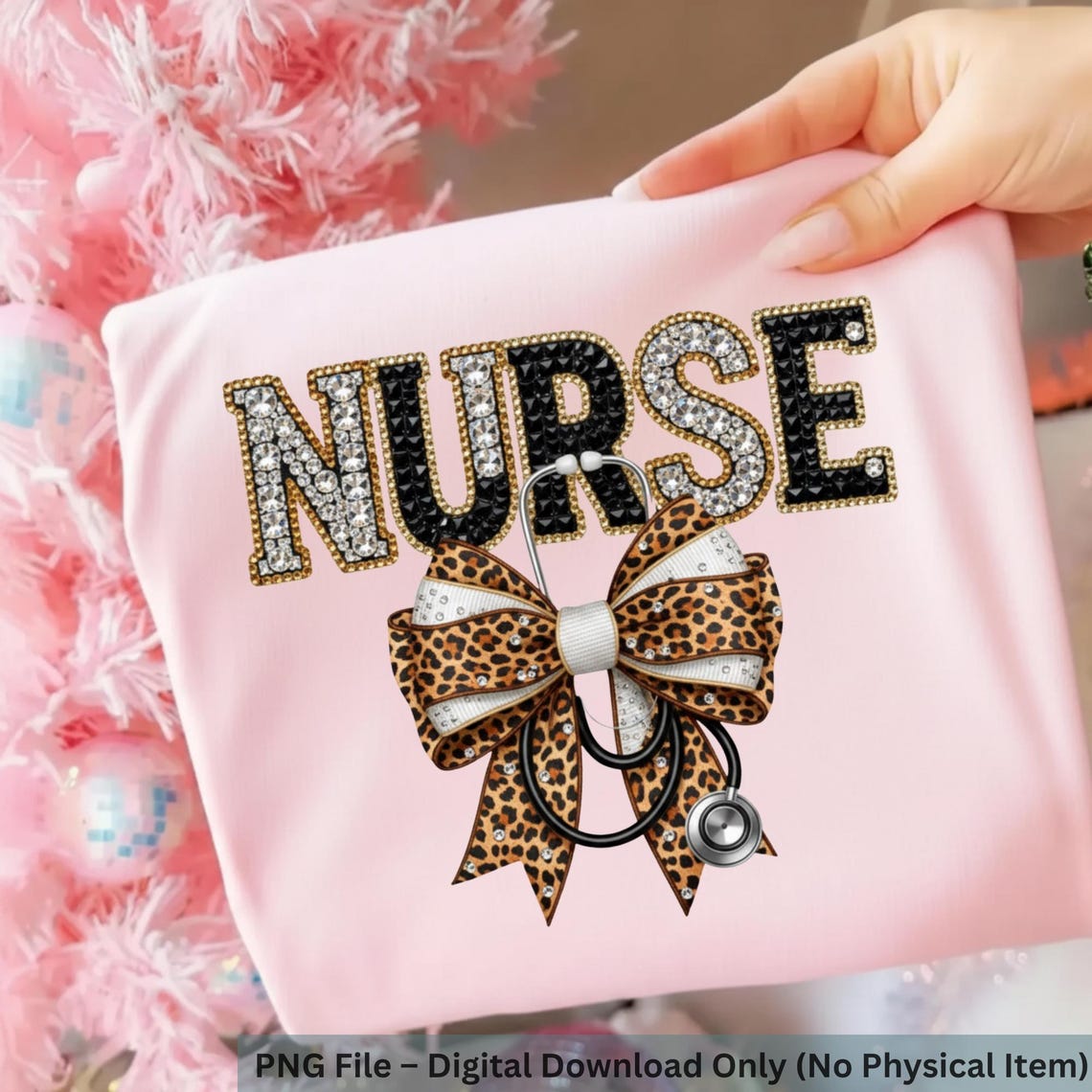Nurse Bling PNG, Leopard Bow Nurse Clipart, Rhinestone Nurse Design ...