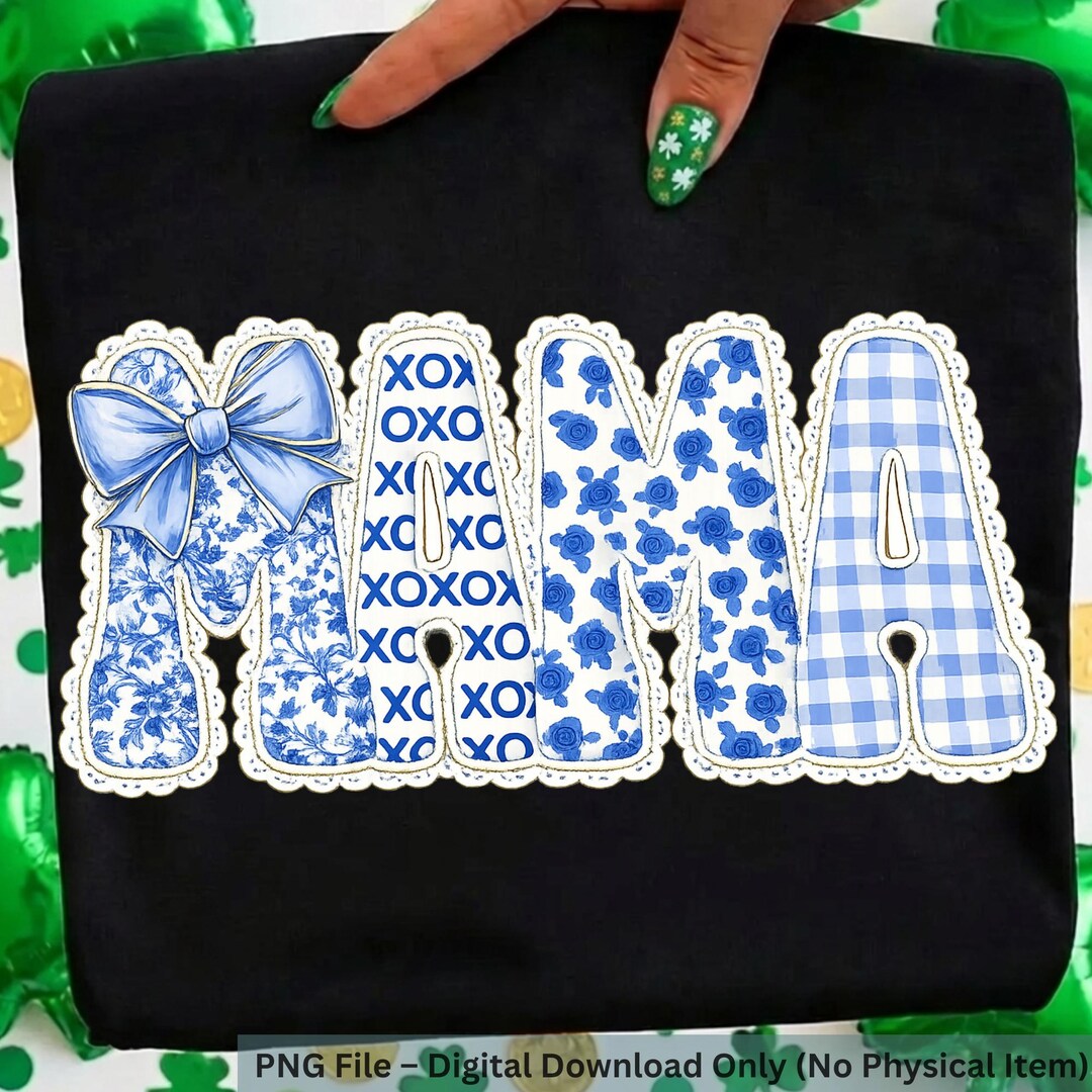 Mama PNG, Blue Patchwork Floral Letters, Mother's Day Design (digital ...
